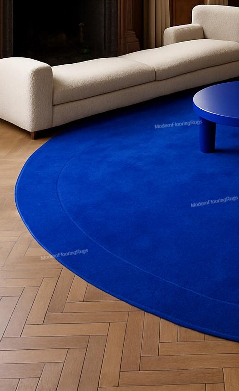 Hand-tufted Kidney Shape Deep Blue Rug Modern 100% Wool Area Rugs for ...