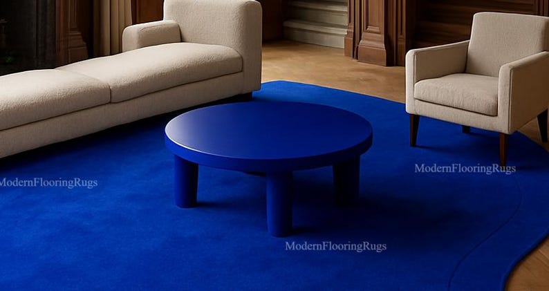 Hand-tufted Kidney Shape Deep Blue Rug Modern 100% Wool Area Rugs for ...