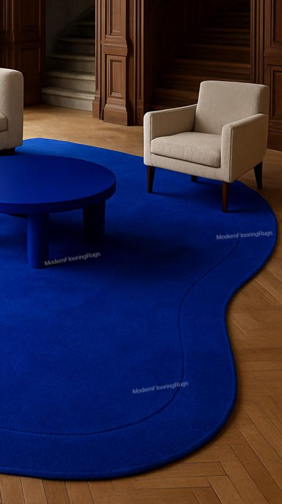 Hand-tufted Kidney Shape Deep Blue Rug Modern 100% Wool Area Rugs for ...
