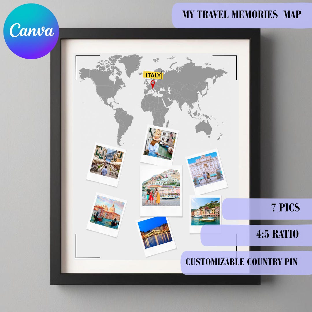 My Travel Memories Map – Editable Vacation Photo Collage, Editable Trip ...