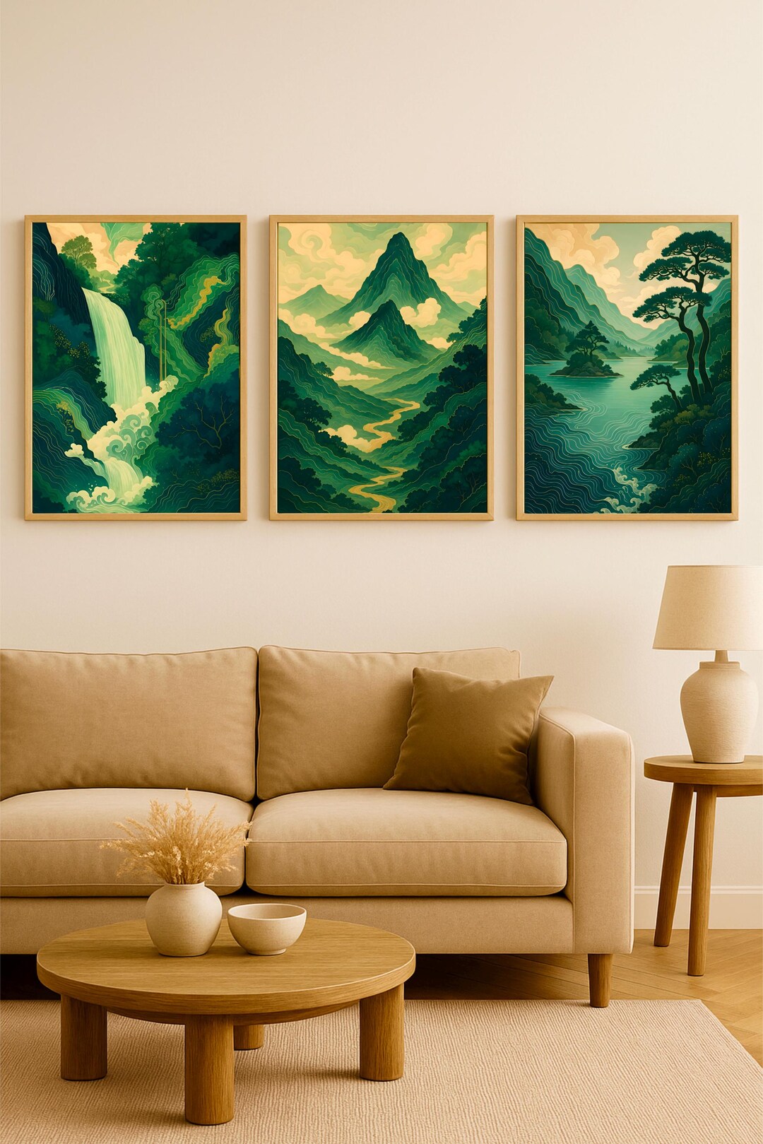 Hokusai Ukiyo-e Japanese Waterfall Wall Art Landscape Blue Green ...