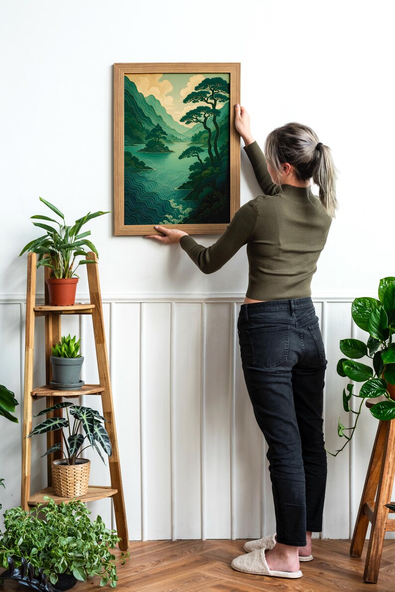 Hokusai Ukiyo-e Japanese Waterfall Wall Art Landscape Blue Green ...