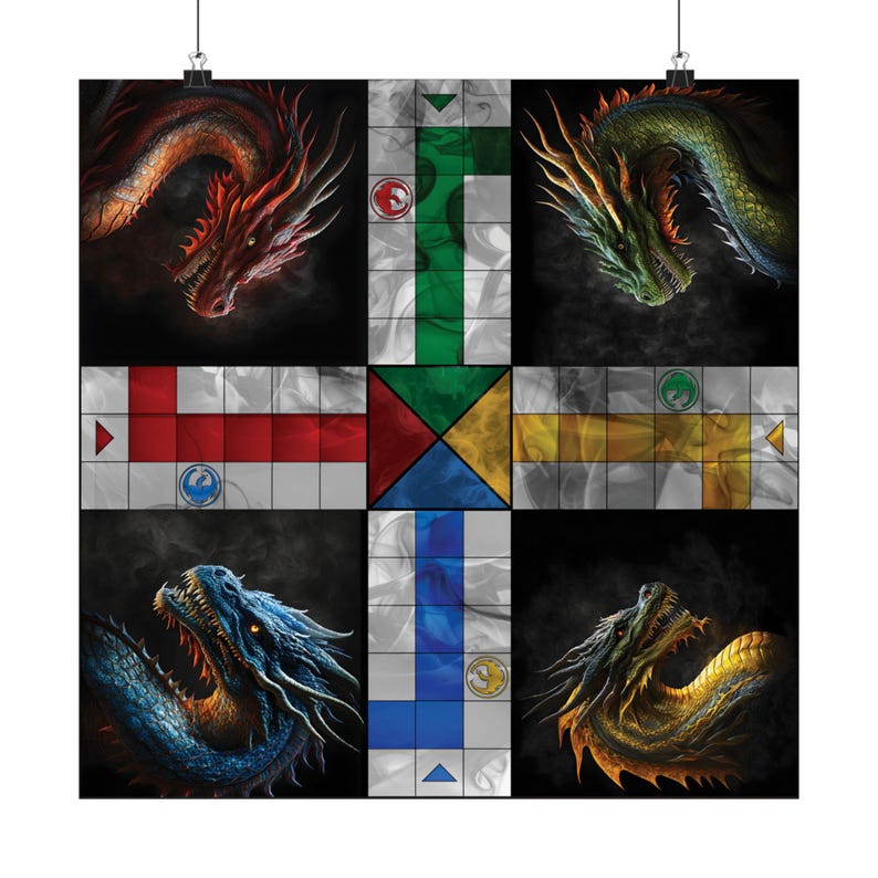 Dark Dragon Themed Ludo Board Game, Printable Family Gift Ludo Game for ...