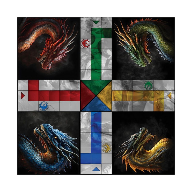 Dark Dragon Themed Ludo Board Game, Printable Family Gift Ludo Game for ...
