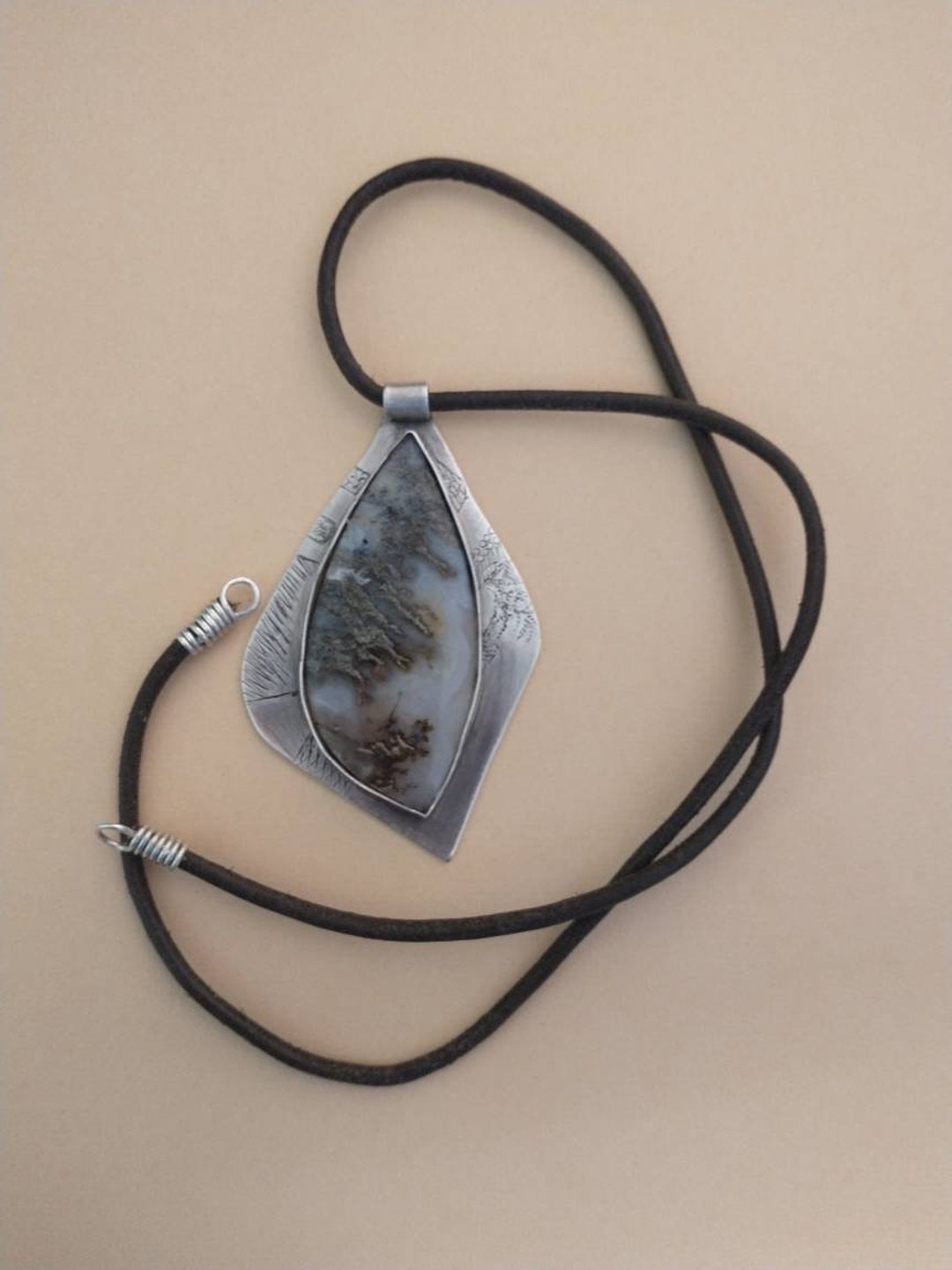 Special Leaf Shaped Stone Sculpture Sterling Silver Pendant - Etsy UK