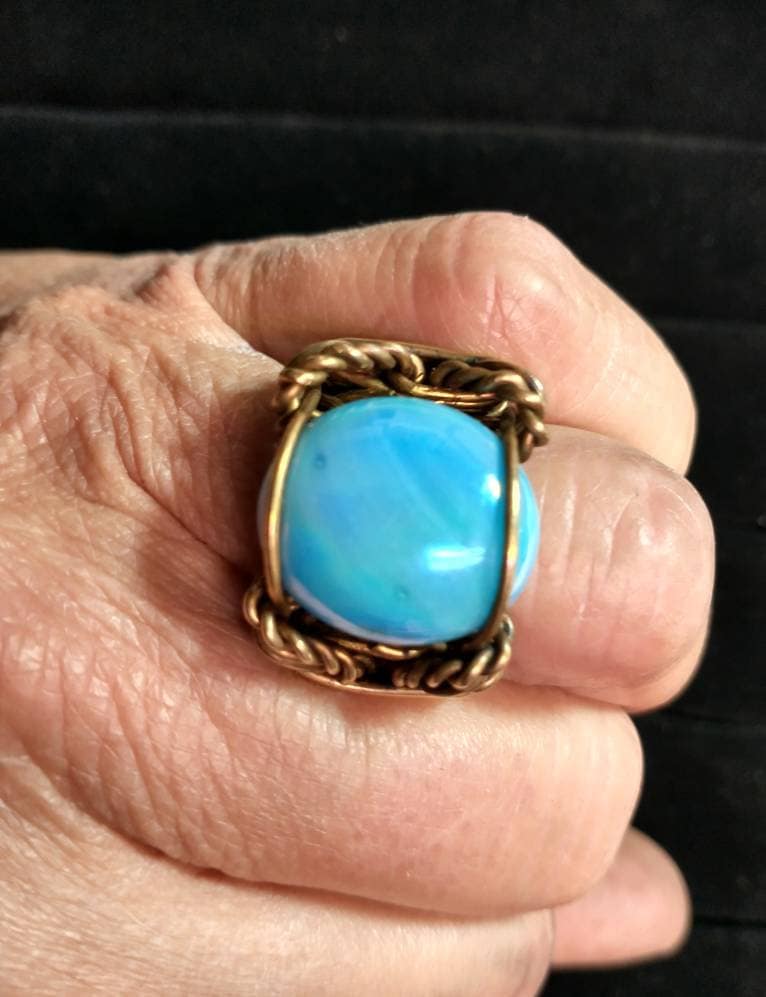 Pharaoh's Woven Wire Ring Bronze Wire Wrap With Large Turquoise ...