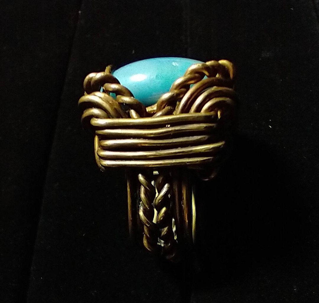 Pharaoh's Woven Wire Ring Bronze Wire Wrap With Large Turquoise ...