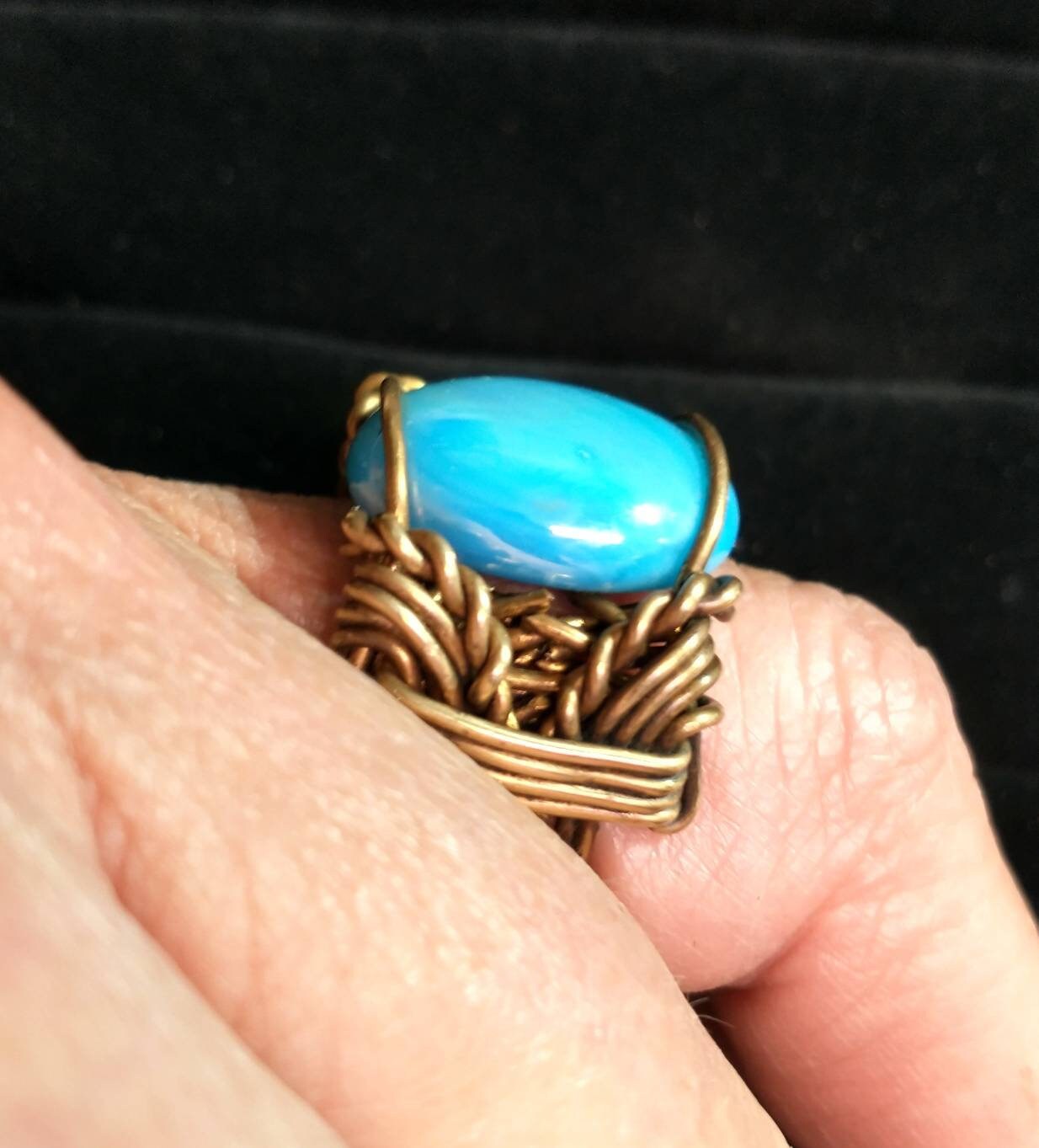 Pharaoh's Woven Wire Ring Bronze Wire Wrap With Large Turquoise ...