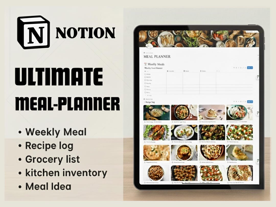 Notion Meal Planner Template | Weekly Recipes, Grocery List (digital ...