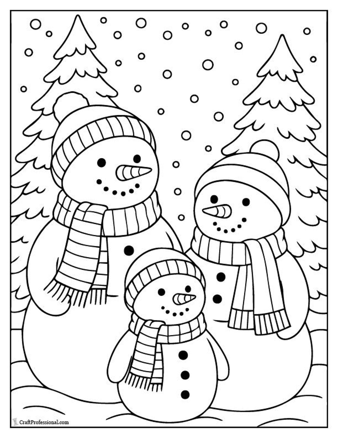 Snowman Family Coloring Page | Winter Kids Activity (PDF) - Etsy