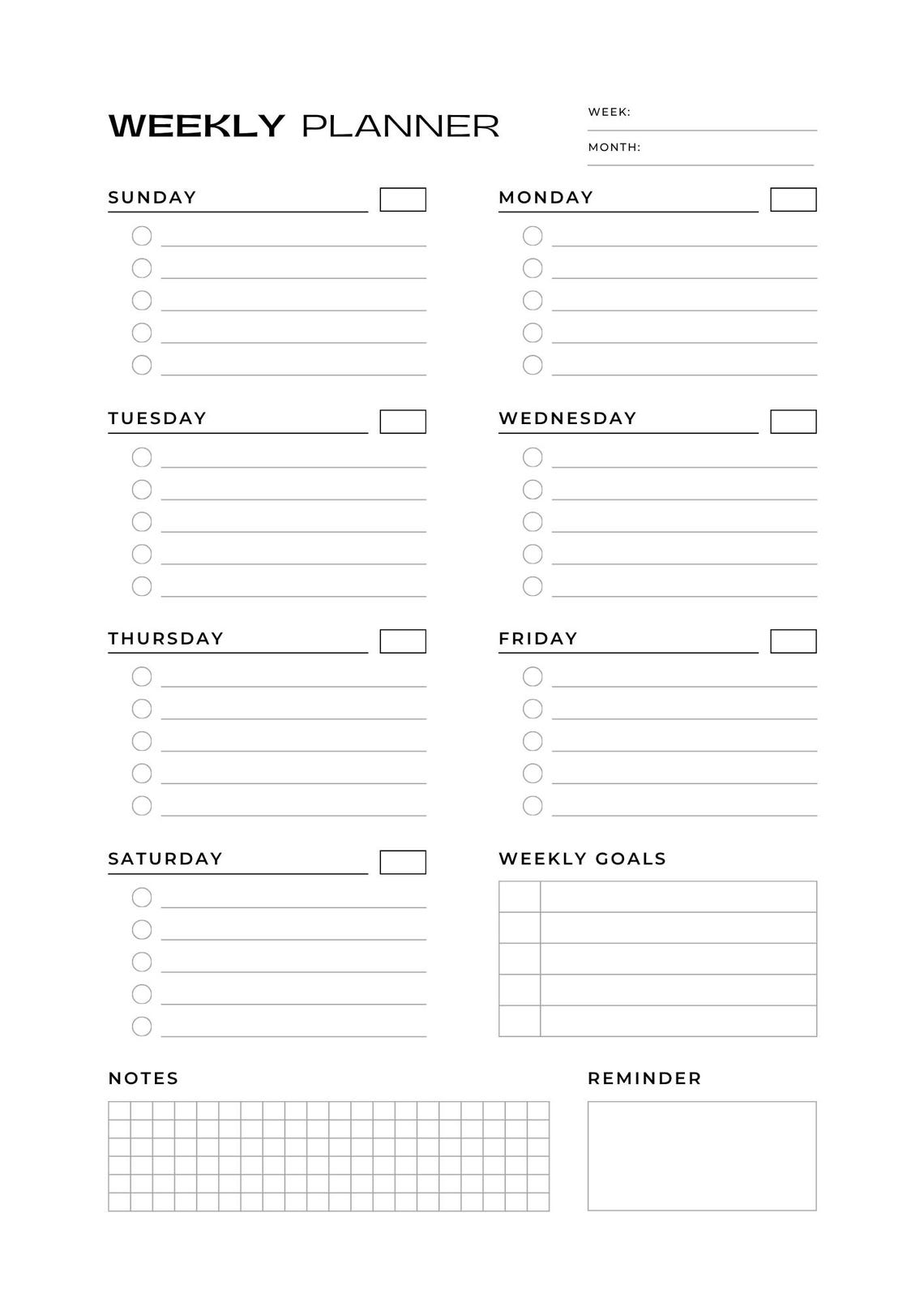 Minimalist Weekly Planner Printable | Undated Digital Organizer ...