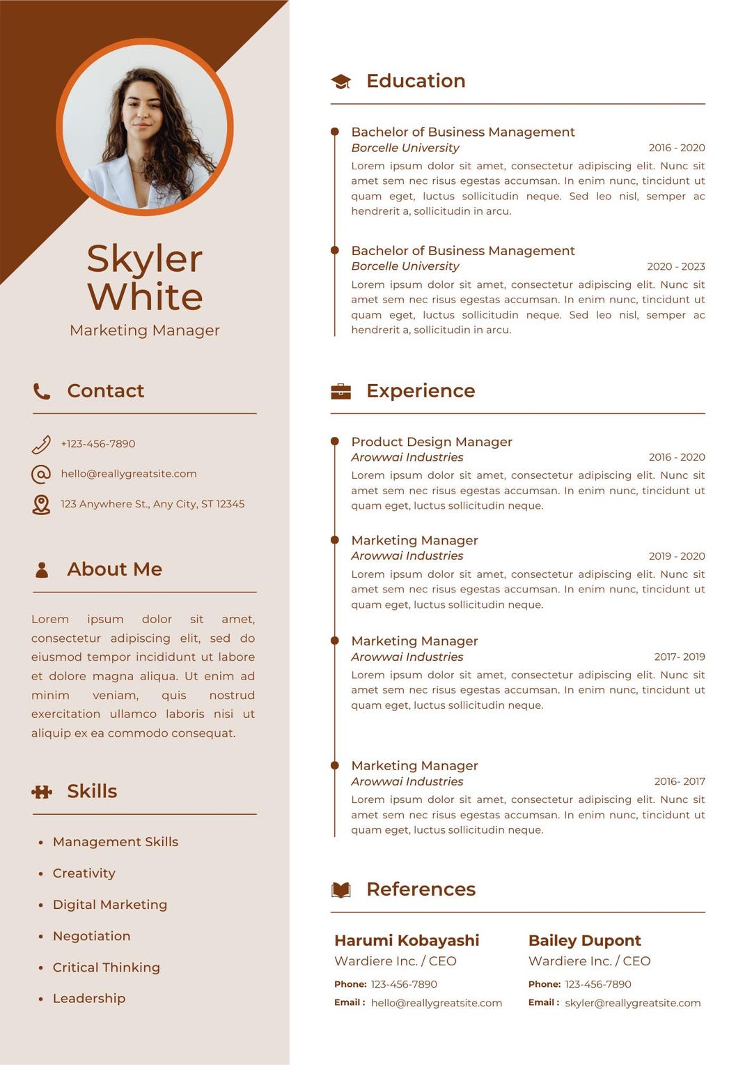 Modern Marketing Manager Resume Template | Professional CV Design ...
