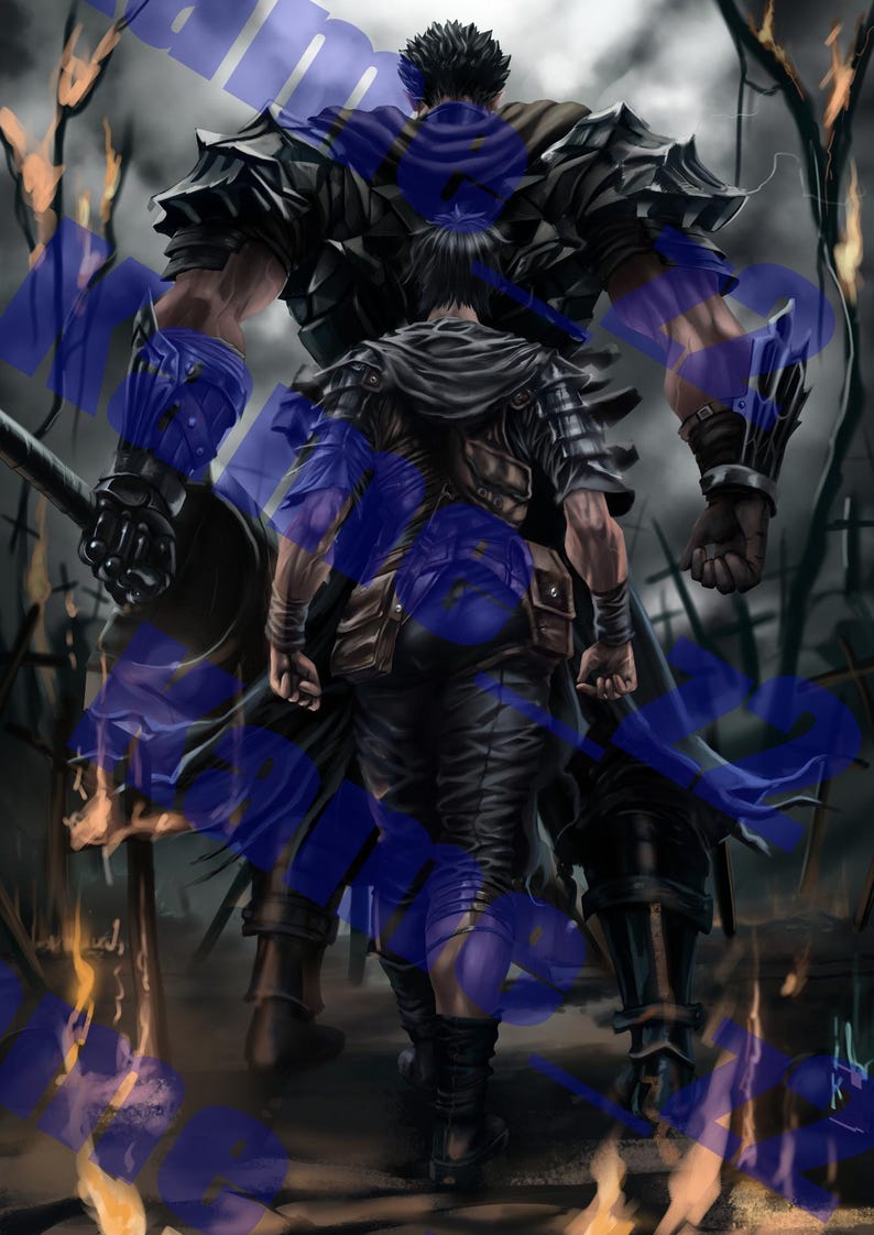 Berserk Print – Illustrated Guts Fan Art | Decorative Dark Anime Print ...
