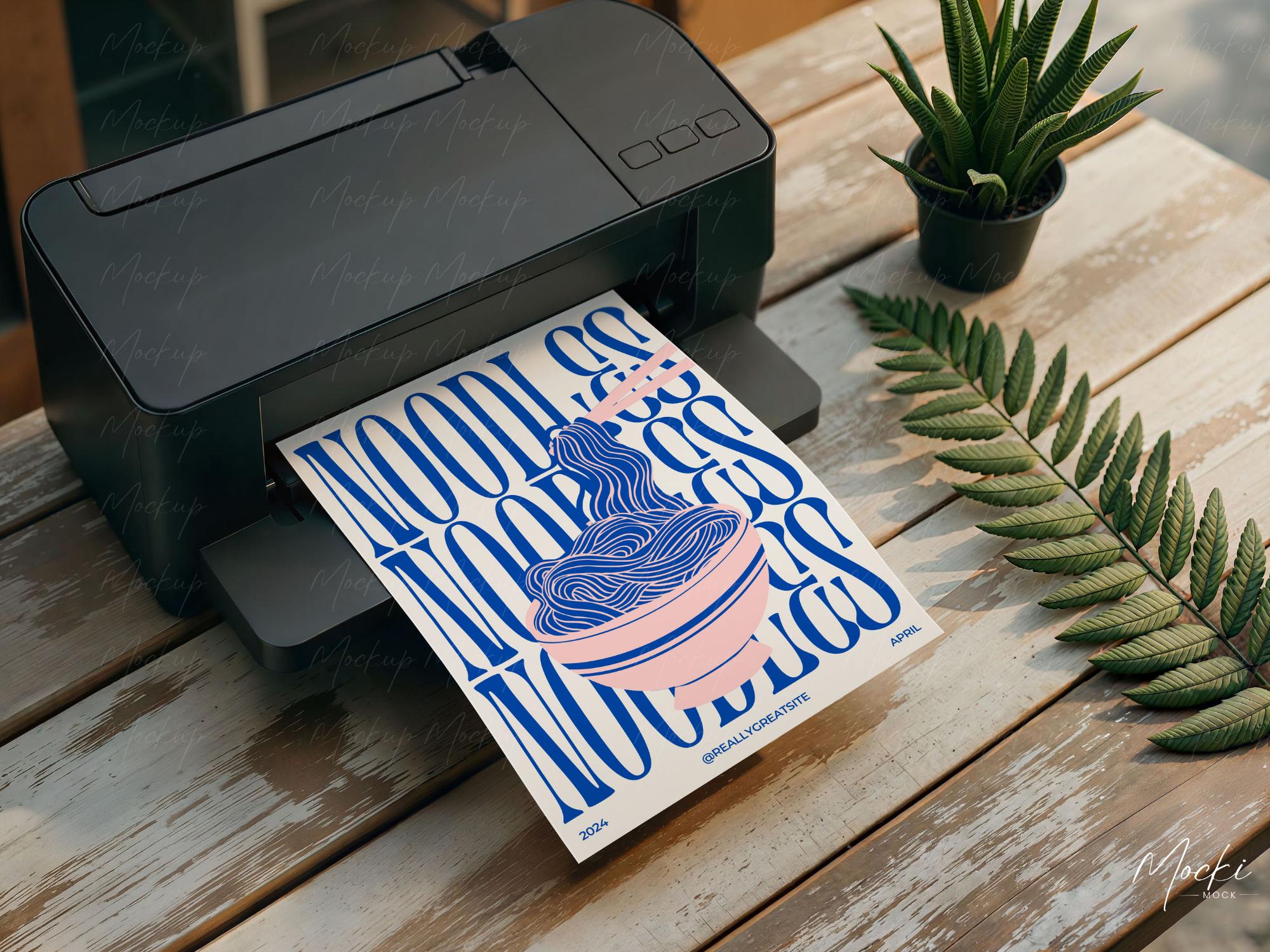 Black Printer Mockup, Close up Printer Mock Up, Desk Printer Mockup ...
