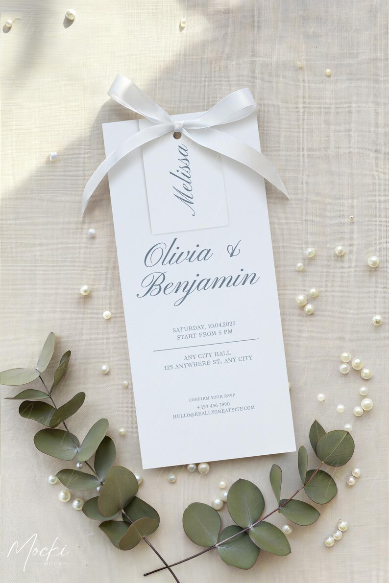 4x9 Program With Attached Card Mockup – Neutral Wedding Stationery ...