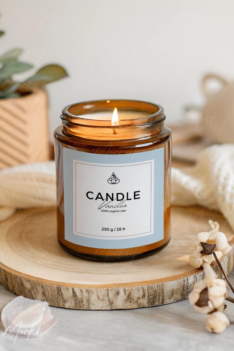 9 Oz Candle Mockup Psd, Lumient Amber Candle Mock Up, Candle Mockup ...