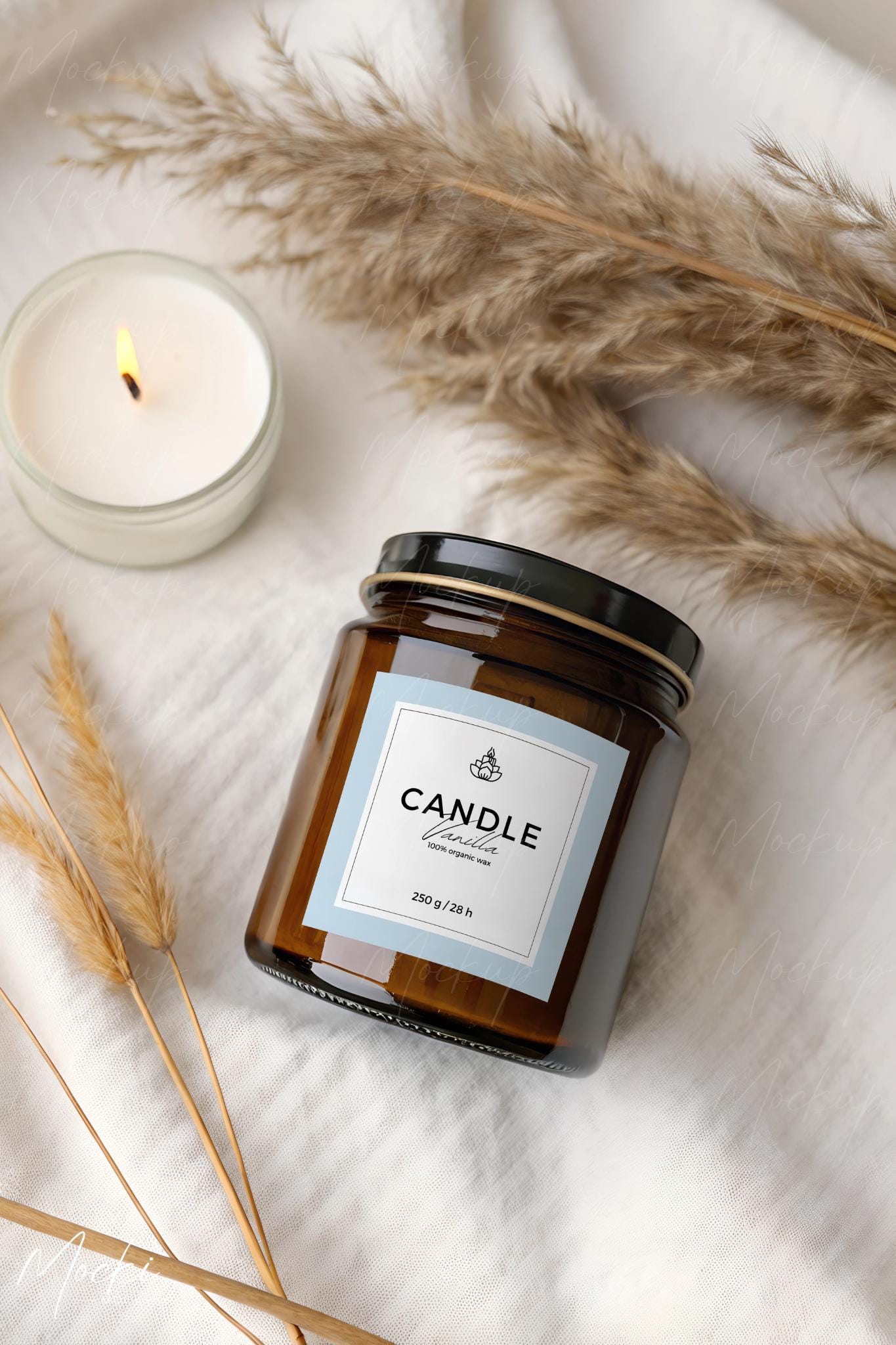 Amber Jar Candle Mockup, Simple Candle Tag Mockup, Glass Candle PSD ...