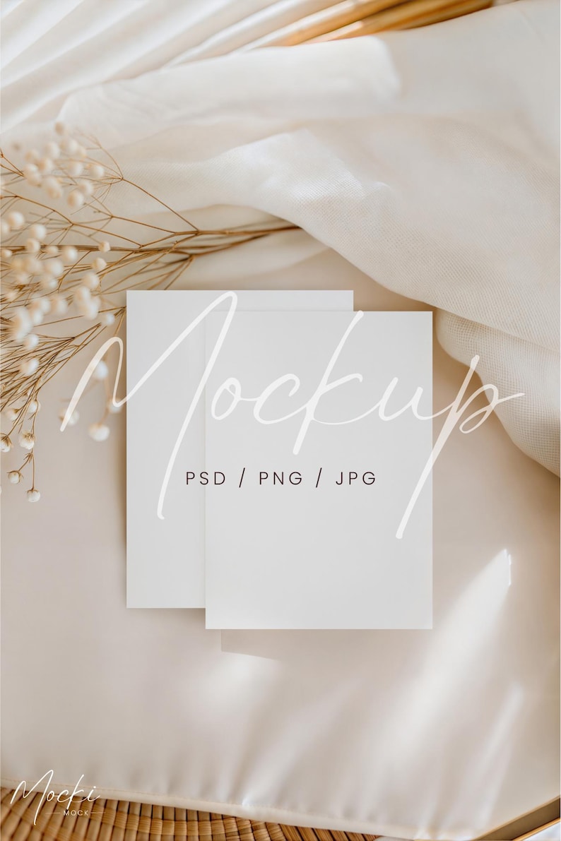 Neutral Double 5x7 Card Mockup – Minimalist Wedding Invites Display ...