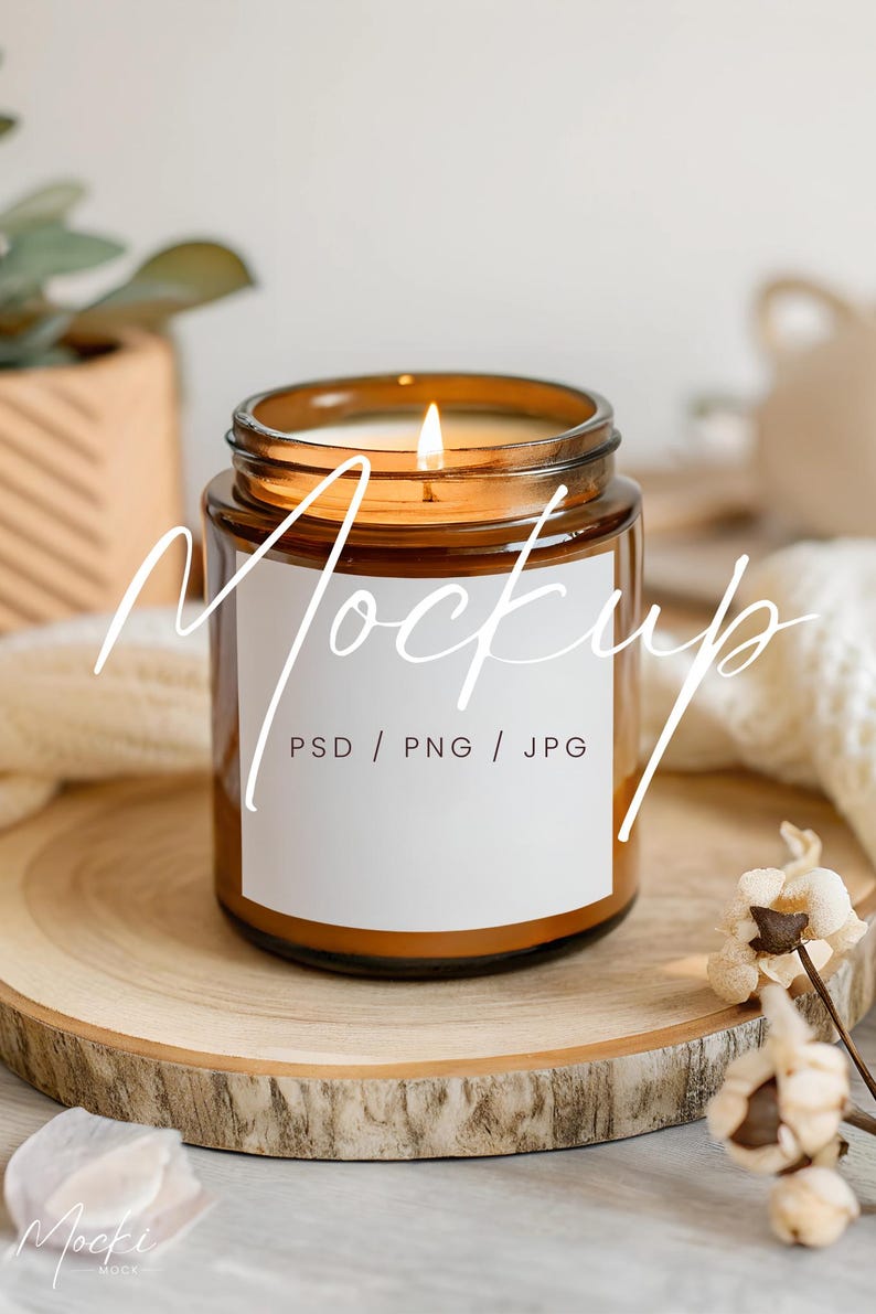 9 Oz Candle Mockup Psd, Lumient Amber Candle Mock Up, Candle Mockup ...
