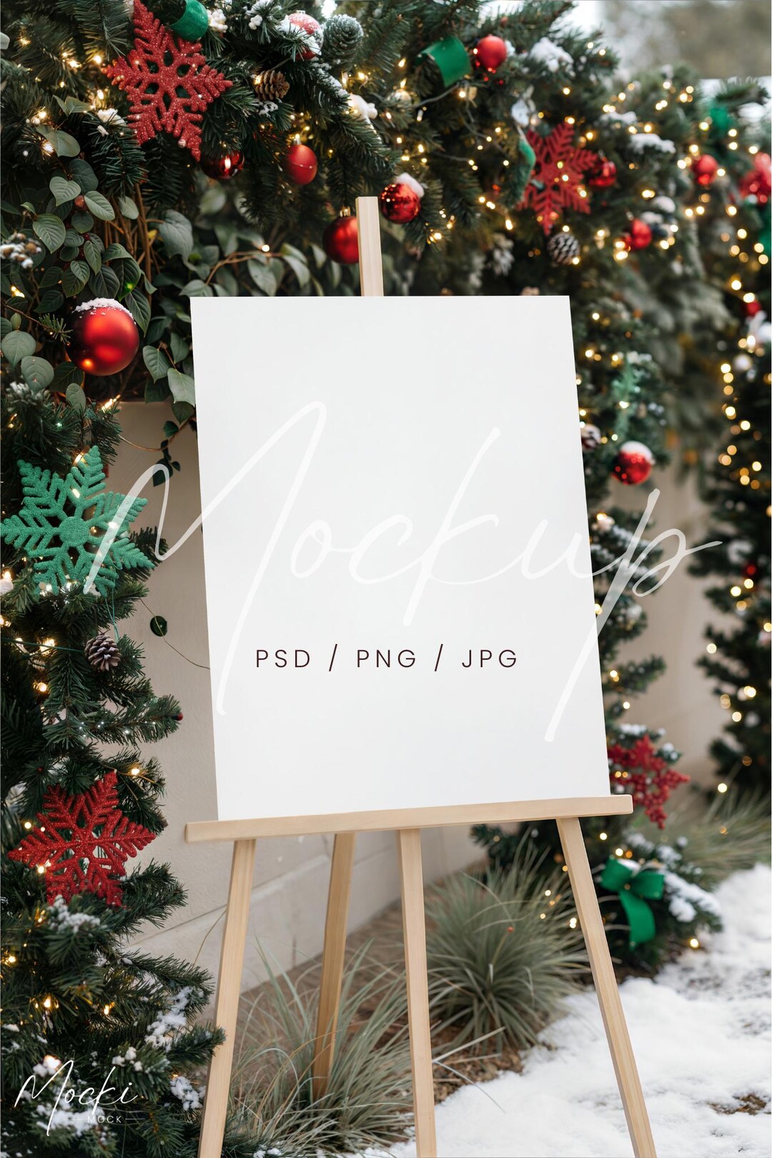 Christmas Easel Sign Mockup: 18x24 Winter Scene (PSD & Canva Digital ...