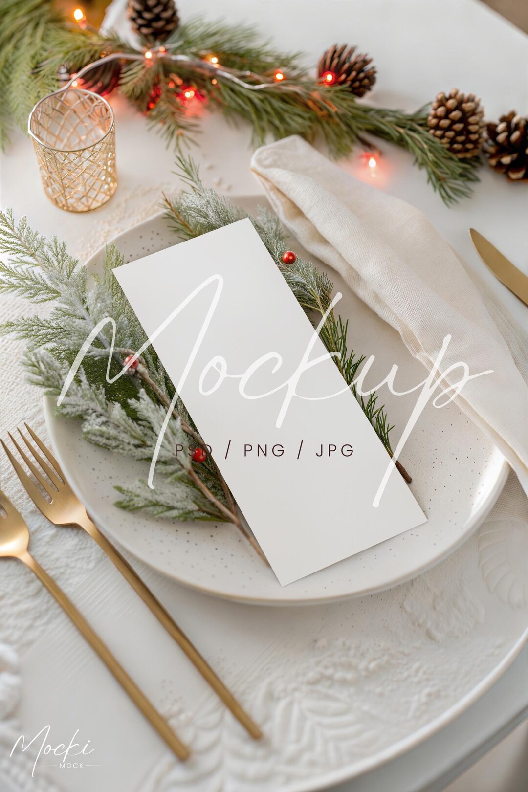 Winter Wedding Program Mockup – 4x9 Tall Card Table Display (PSD+PNG ...