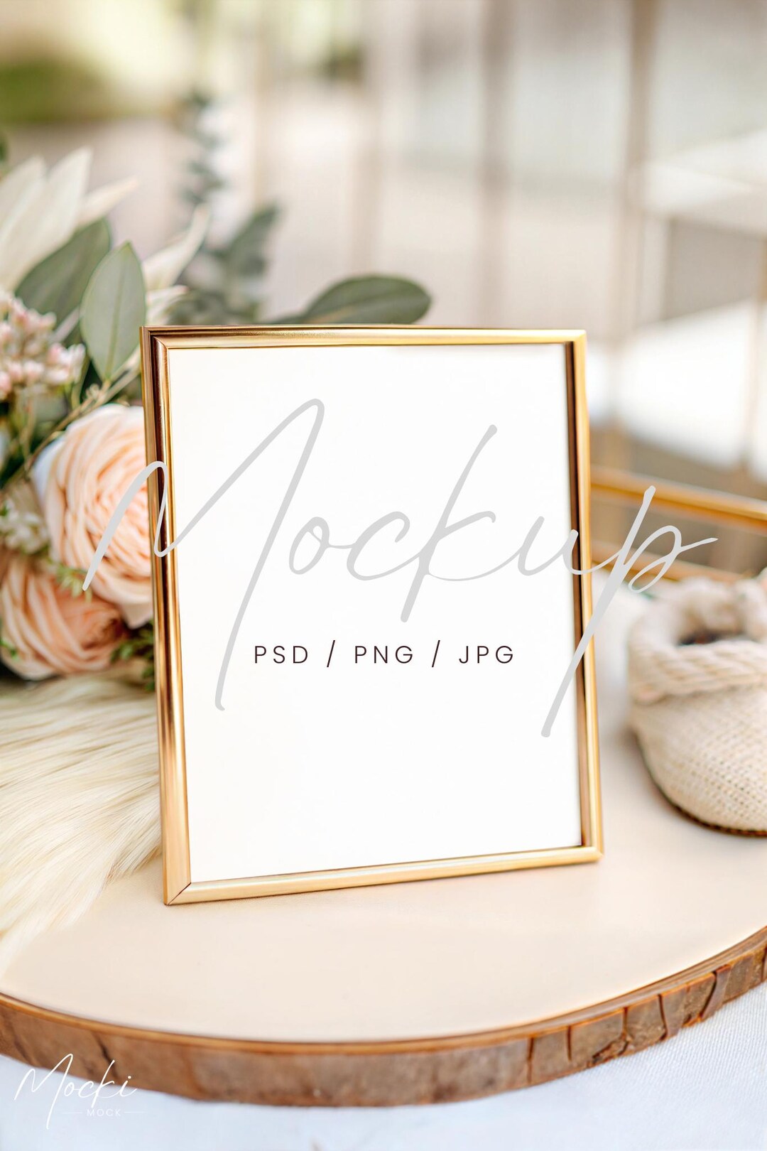 Framed Bar Sign Mockup, Wedding 8x10 Sign Mockup, Gold Frame Table Sign ...