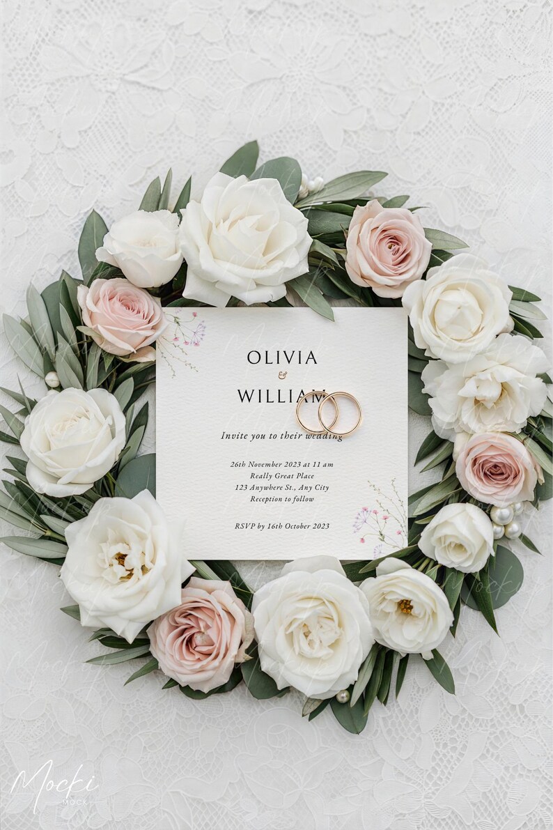 Bridal Shower Square Card Mockup – Romantic Garden Theme (canva + PSD ...