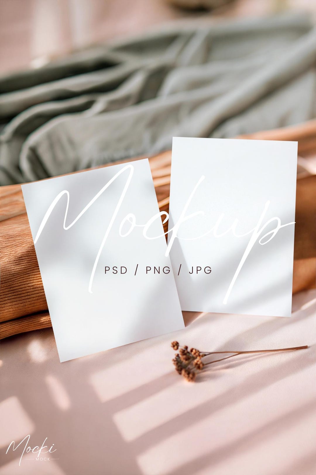 Double Invite Card Mockup, 5x7 Wedding Invitations Mockup, Two Sides ...