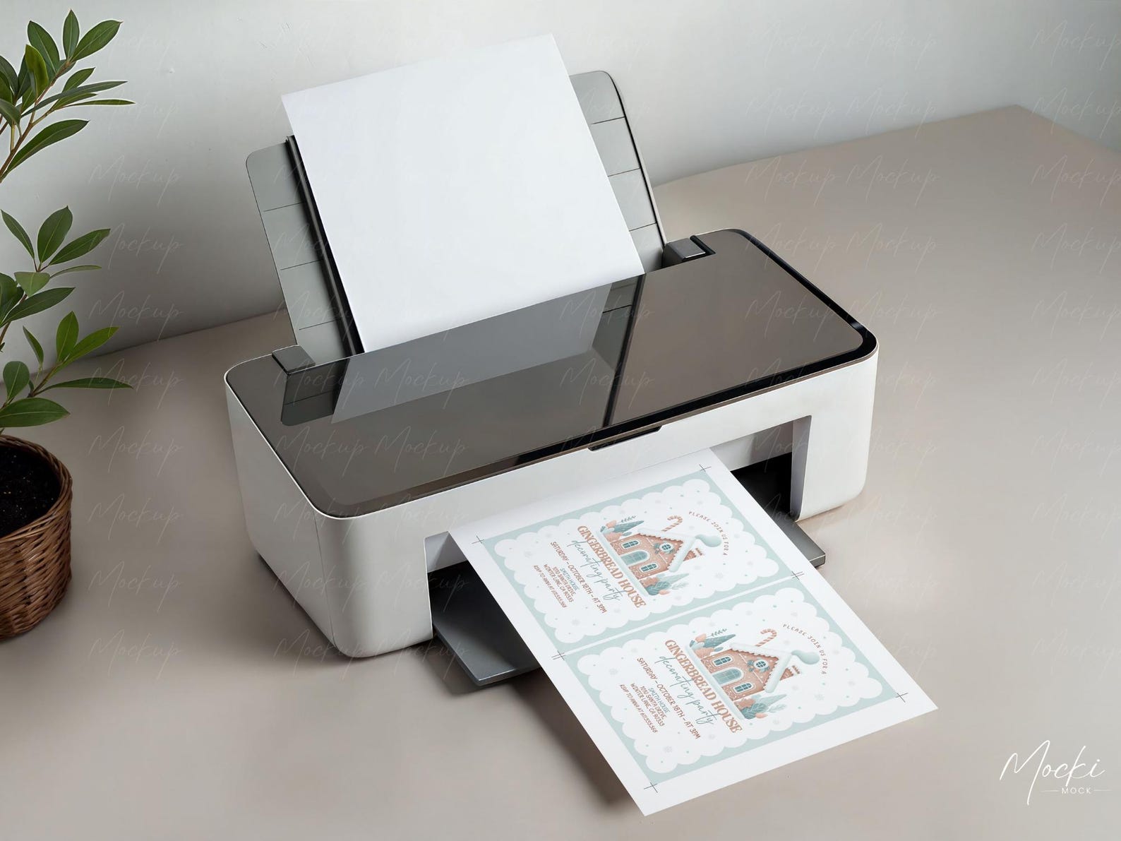 Desk Printer PSD Mockup, Home Printer Mock Up, Printer Printing Paper ...