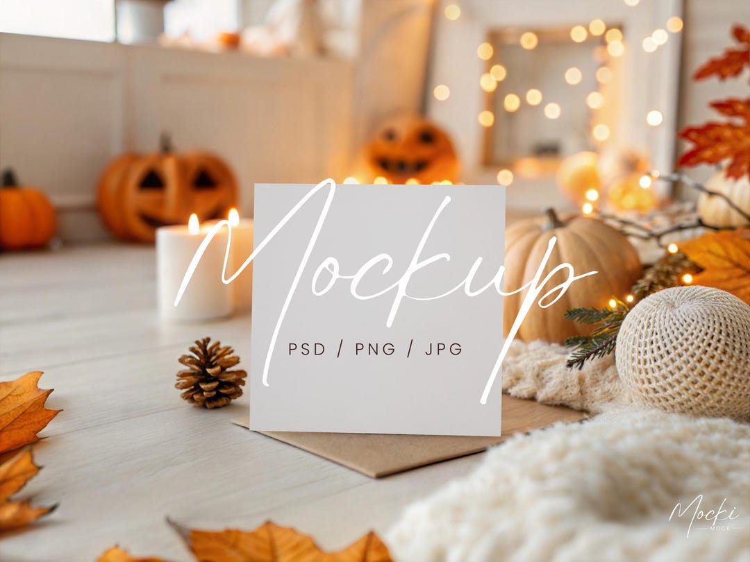 Fall Square Invitation Mockup, Autumn Square Greeting Card Mockup, 5x5 ...