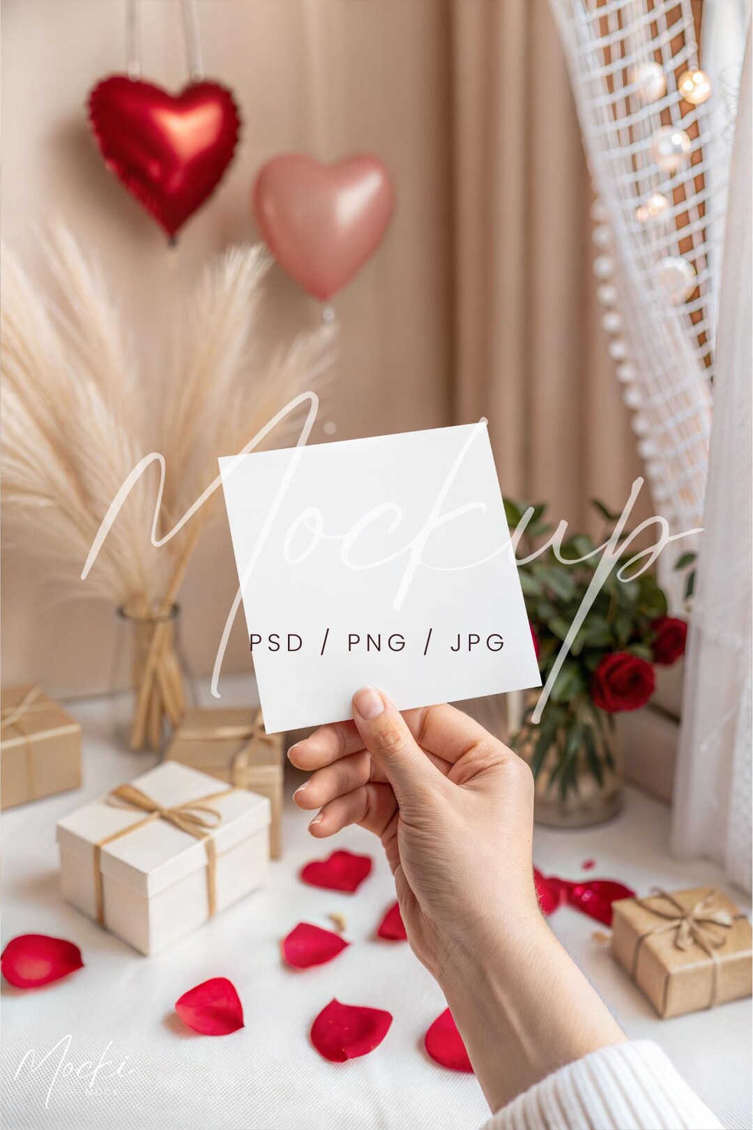 Valentines Square Card Mockup – 5x5 Romantic Greeting Display (PSD+PNG ...