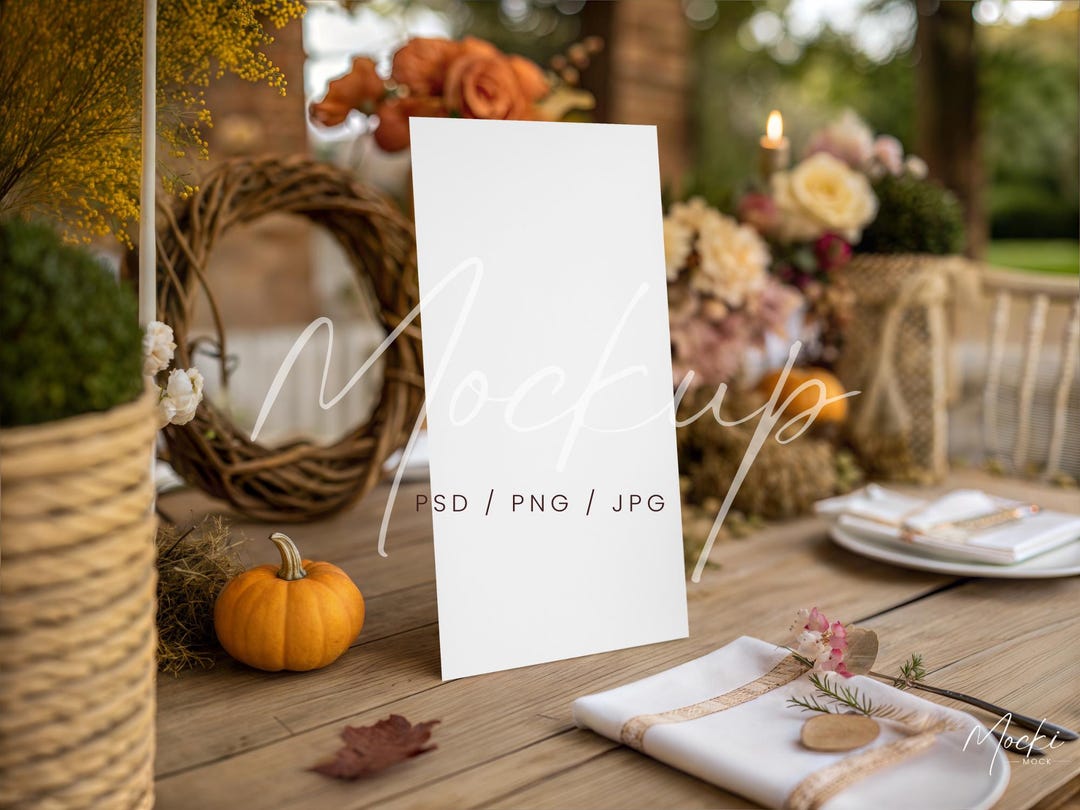 4x9 Dinner Menu Mockup, Fall Wedding Tall Menu Mockup, Outdoor Ceremony ...