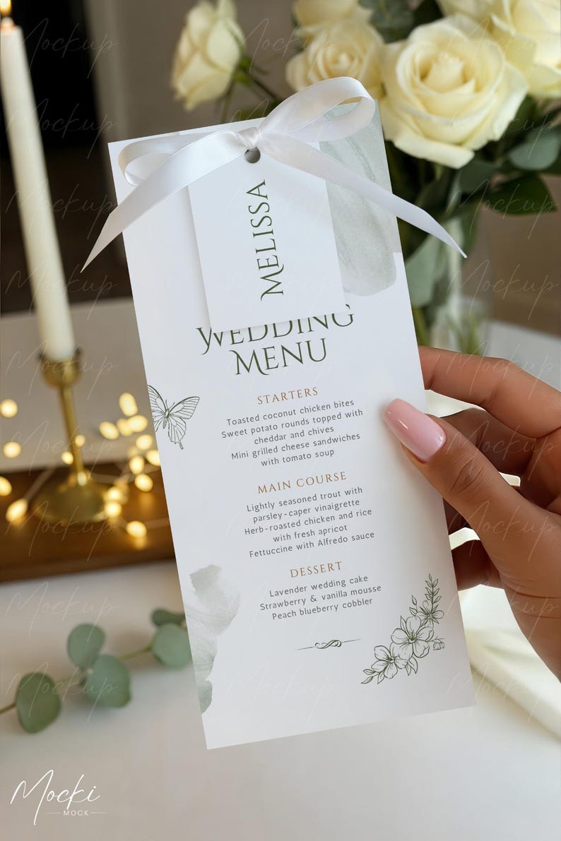 Neutral 4x9 Menu With 2x3 Place Card Mockup – Wedding Stationery Set ...