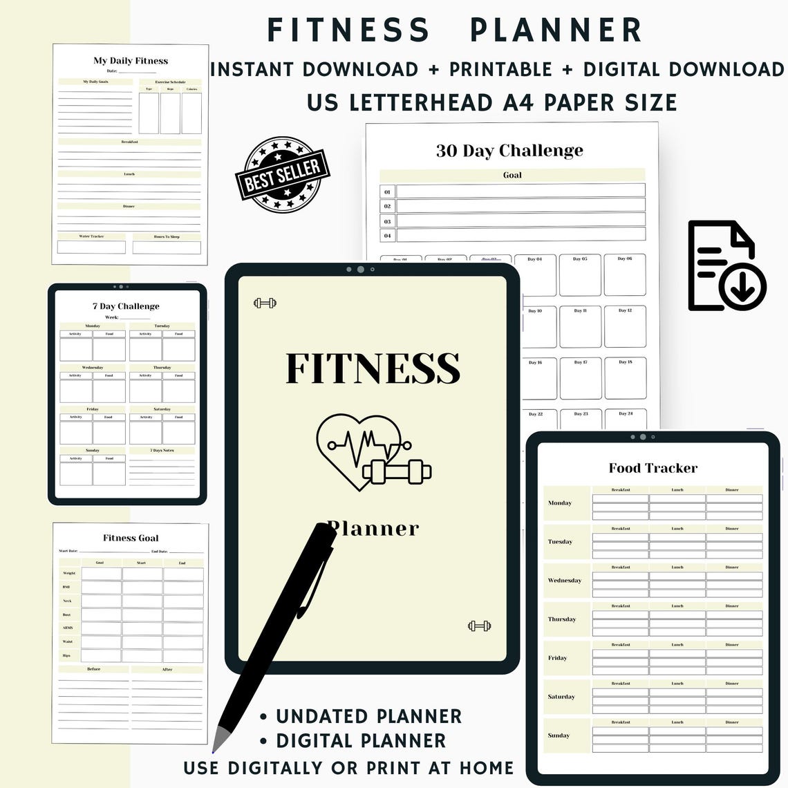 Fitness Planner, Daily Yoga Diary, Printable Wellness Tracker ...