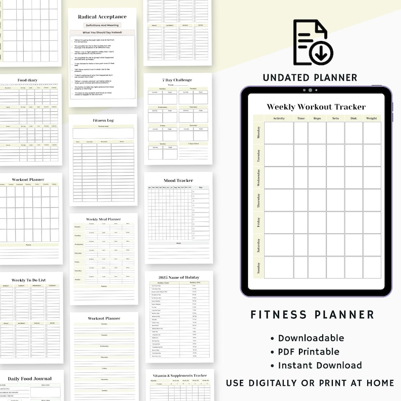 Fitness Planner, Daily Yoga Diary, Printable Wellness Tracker ...
