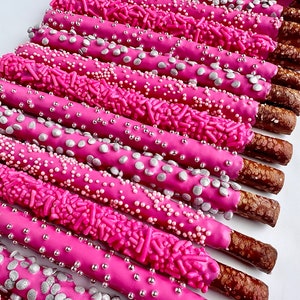 12-hot Pink Chocolate Covered Pretzels - Etsy