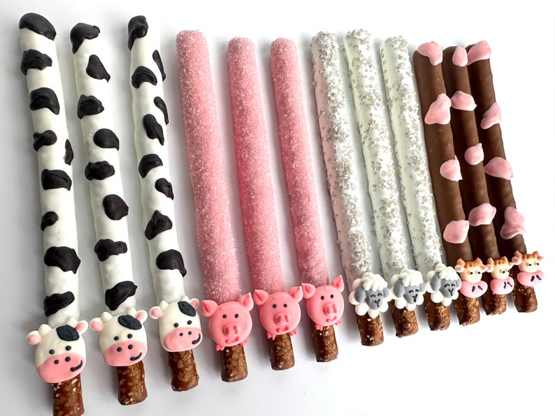 12-farm Animal Chocolate Covered Pretzels for Birthday - Etsy