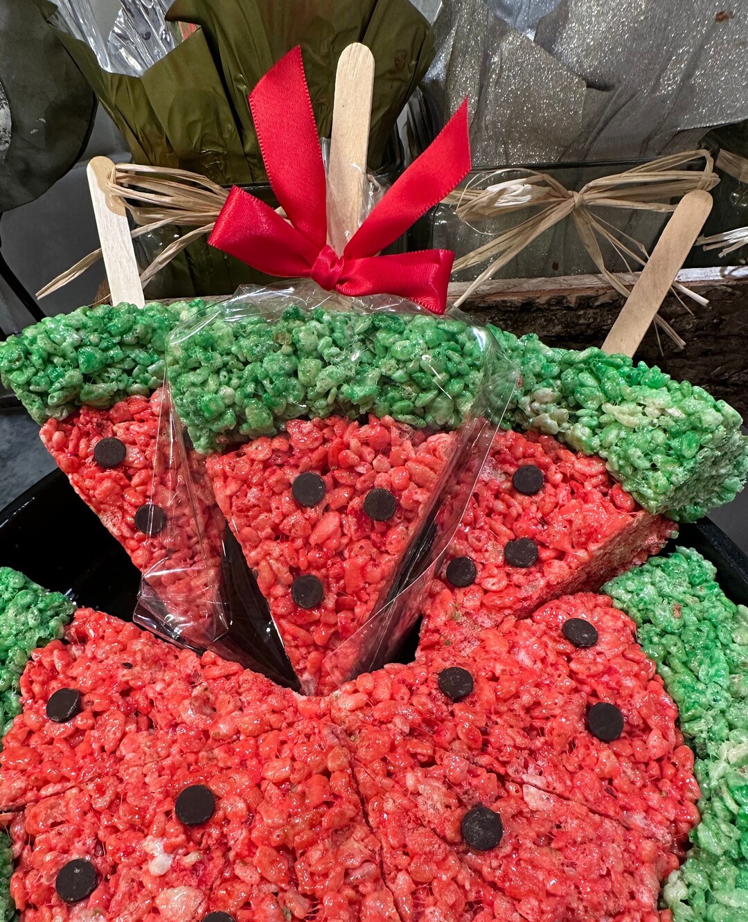 8 Slices of Watermelon Rice Krispie Treats for Birthday Parties/party ...