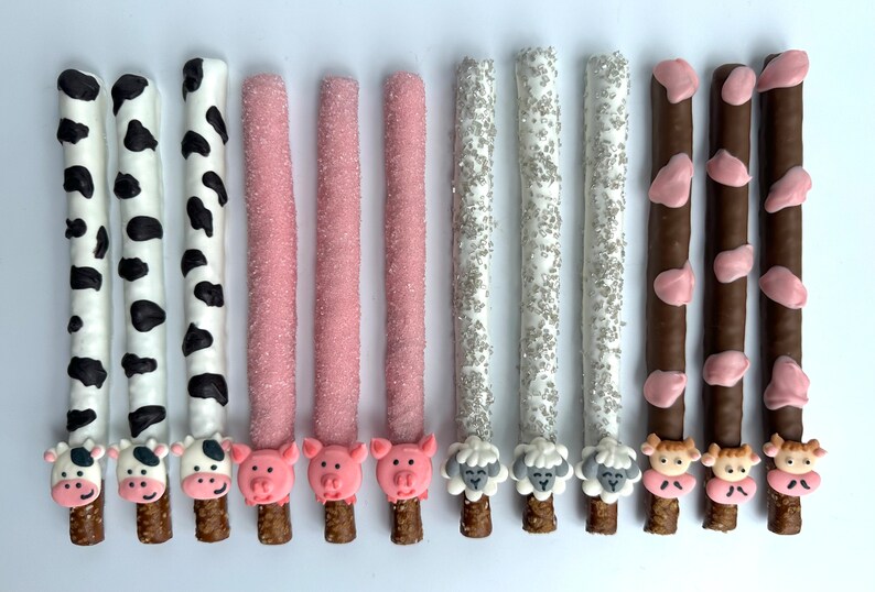 12-farm Animal Chocolate Covered Pretzels for Birthday - Etsy