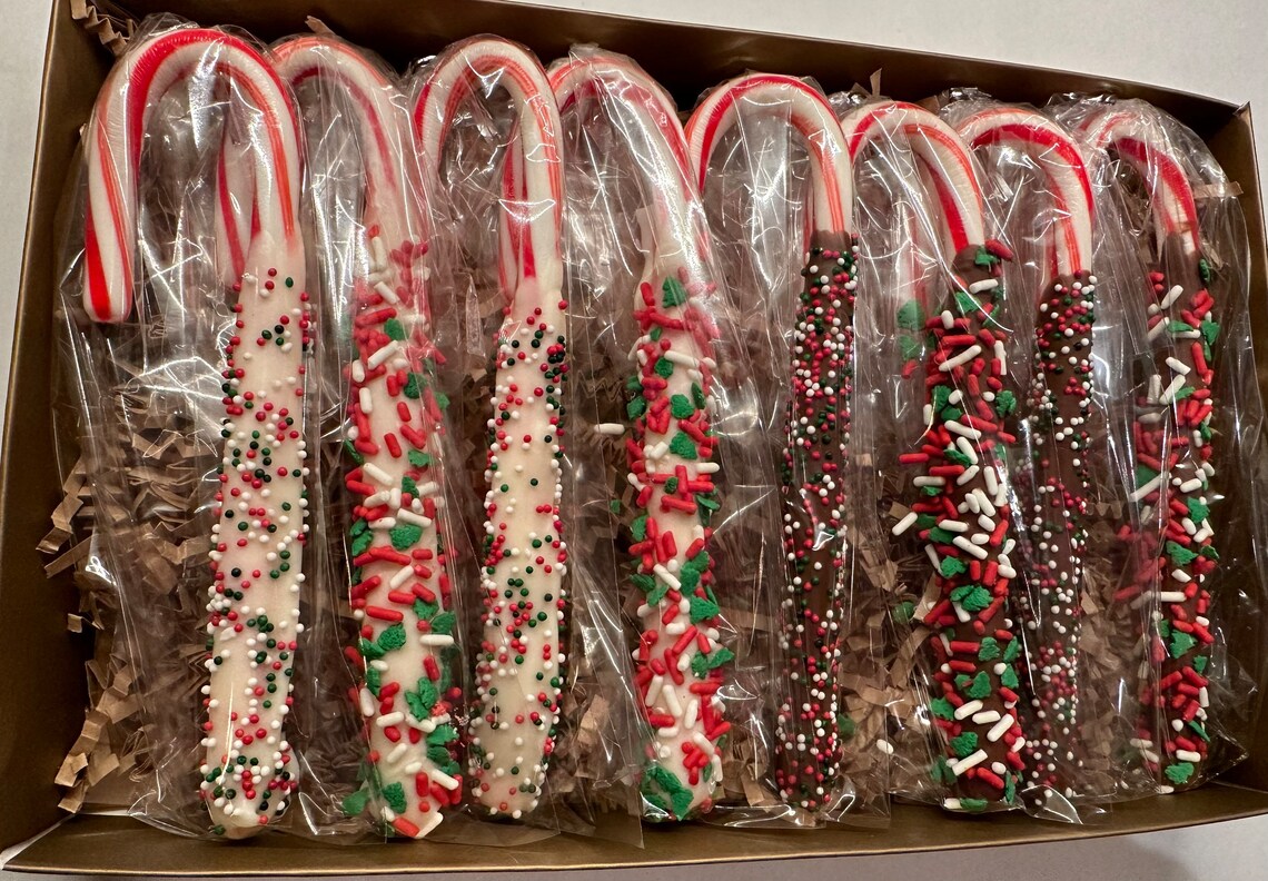 8-chocolate Covered Candy Canes - Etsy
