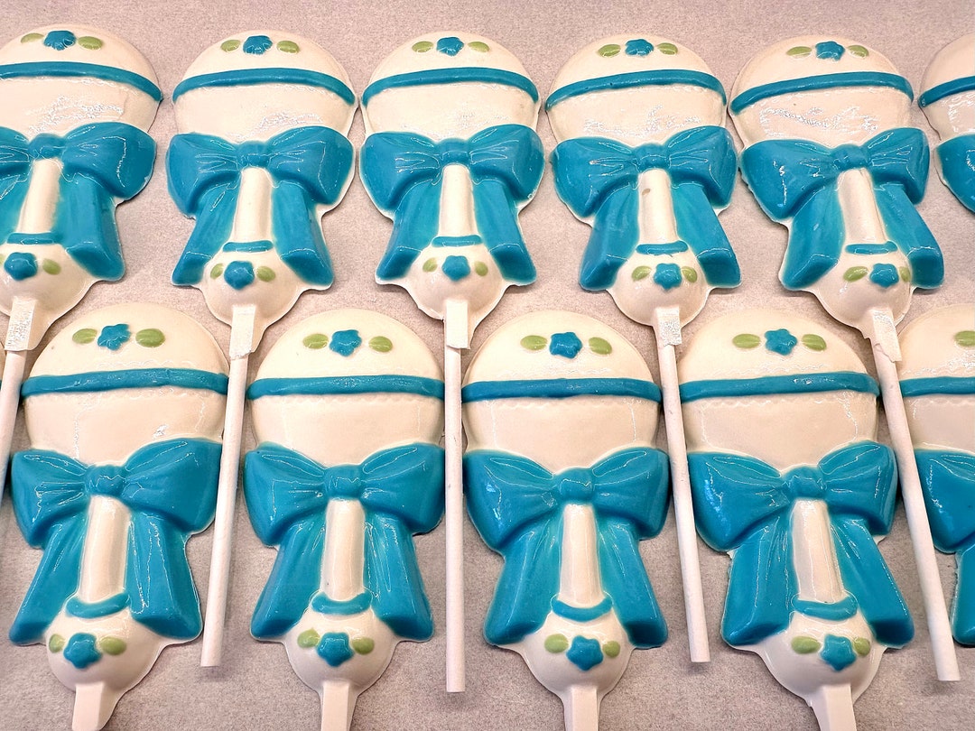 12-sweet Baby Boy White Chocolate Baby Rattle Lollipop Favors for Boy ...