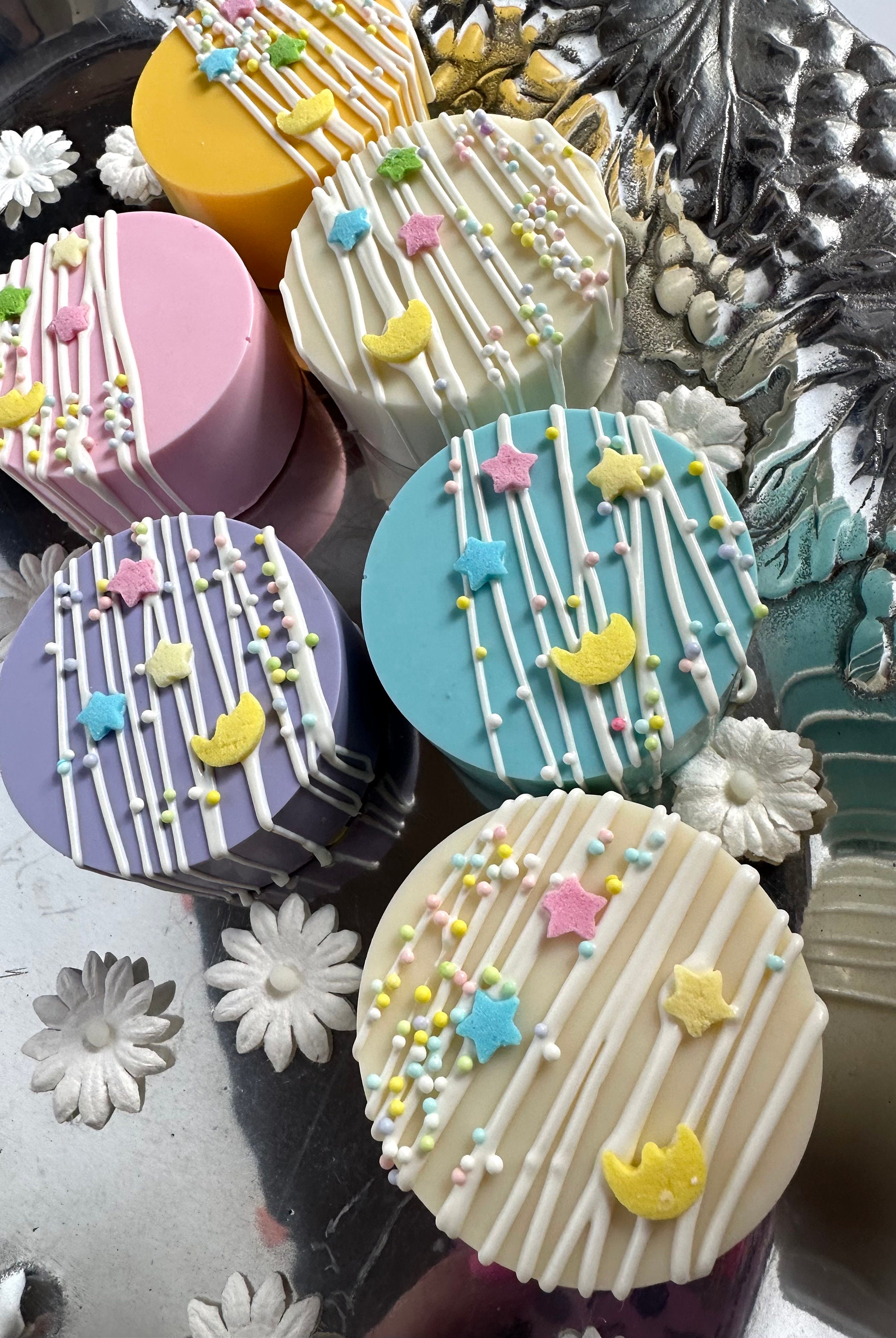 12-moon & Stars White Chocolate Cake Pucks for Birthday Party Favors ...