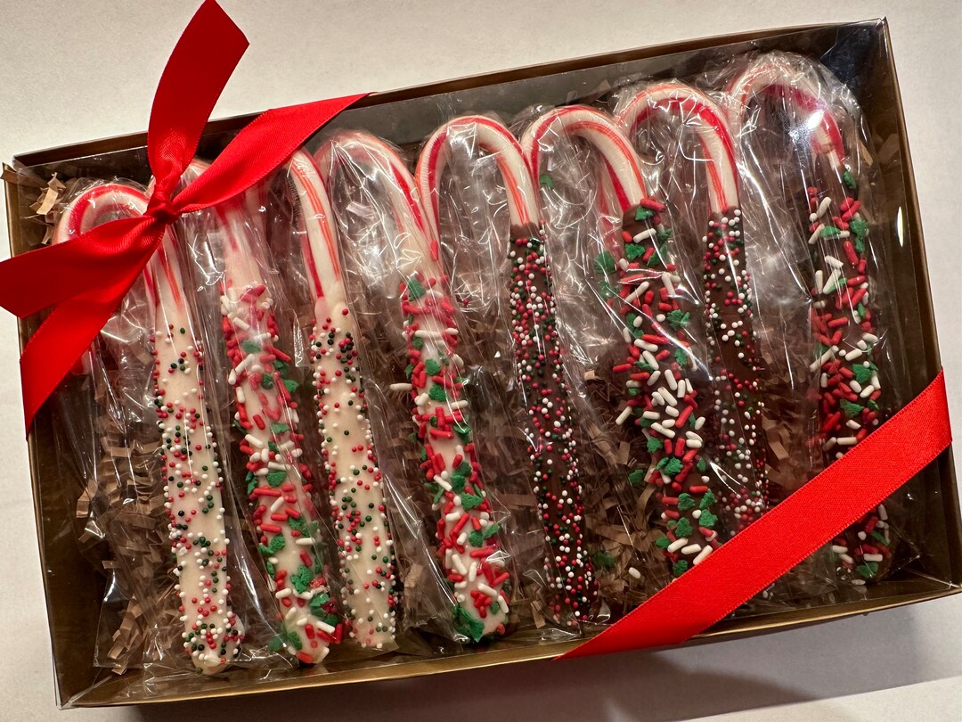 8-chocolate Covered Candy Canes - Etsy