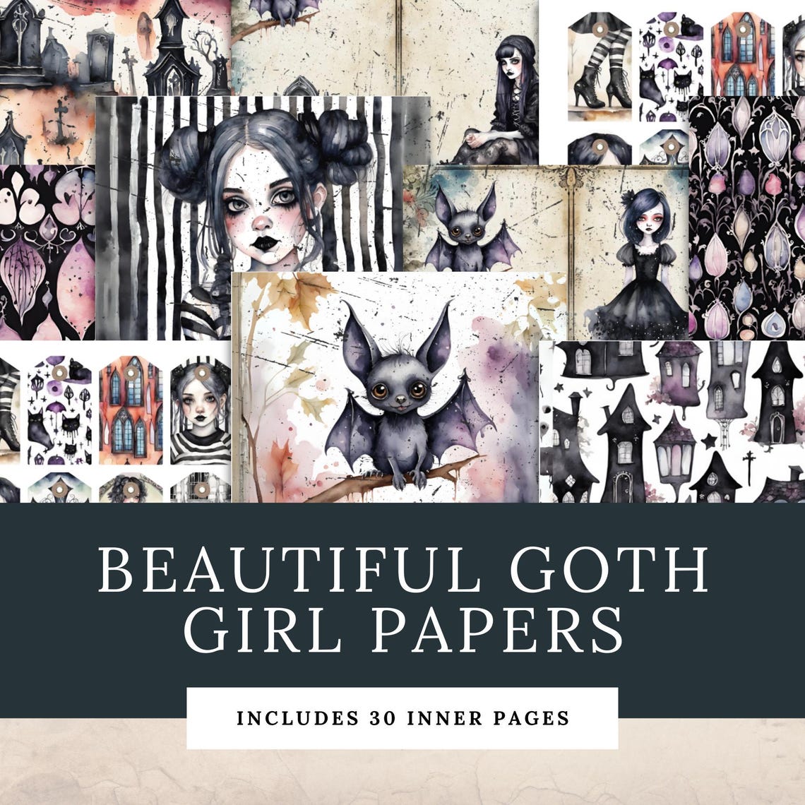 Goth Girl Junk Journal Digital Paper Gothic Whimsical Blue Card Goth ...