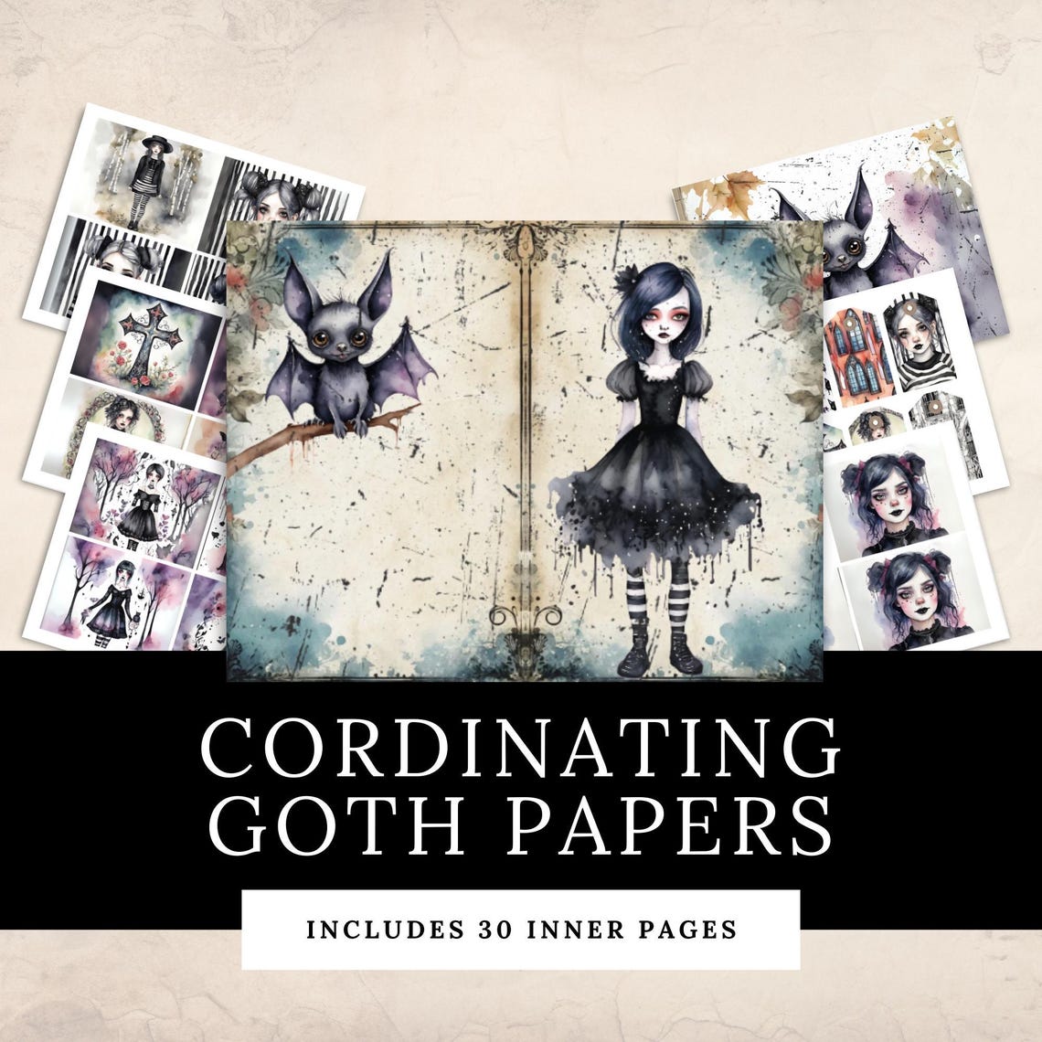 Goth Girl Junk Journal Digital Paper Gothic Whimsical Blue Card Goth ...