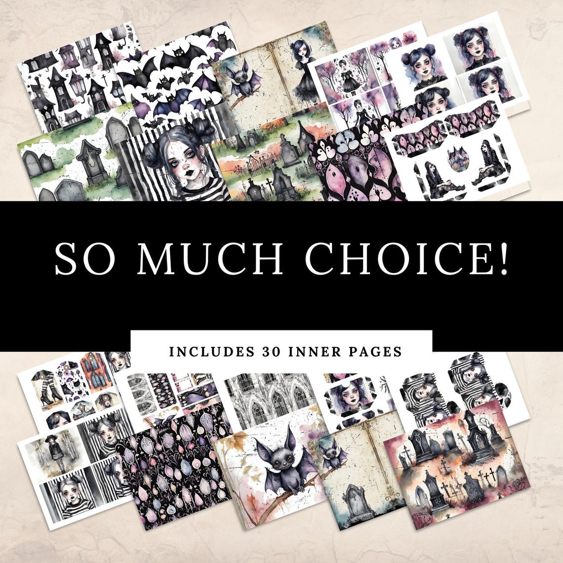 Goth Girl Junk Journal Digital Paper Gothic Whimsical Blue Card Goth ...