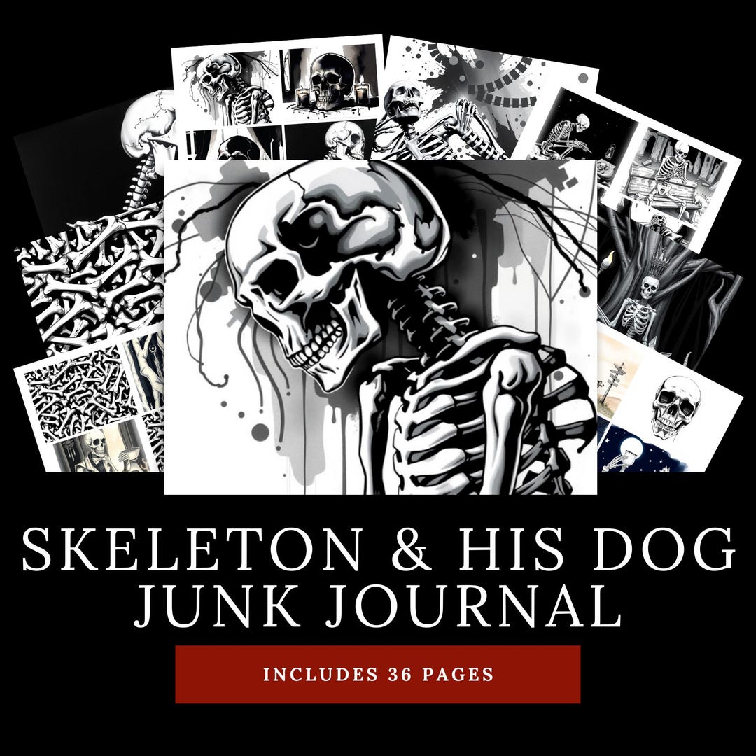 Skeleton Junk Journal Digital Paper Gothic Whimsical Blue Skull ...