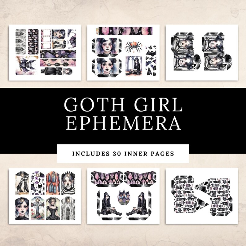 Goth Girl Junk Journal Digital Paper Gothic Whimsical Blue Card Goth ...