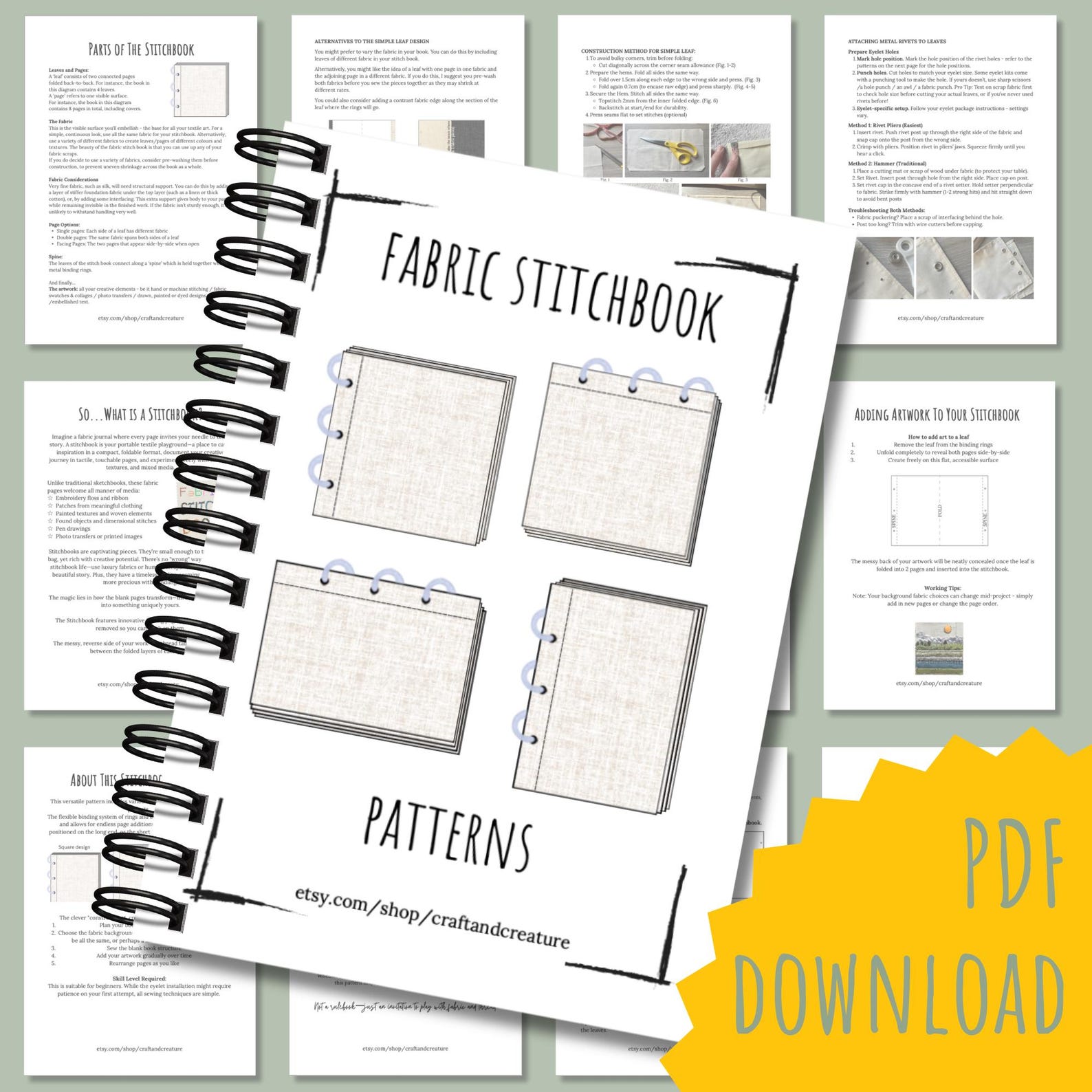 Stitchbook PDF Pattern Fabric Journal Template Embroidery Mixed Media ...