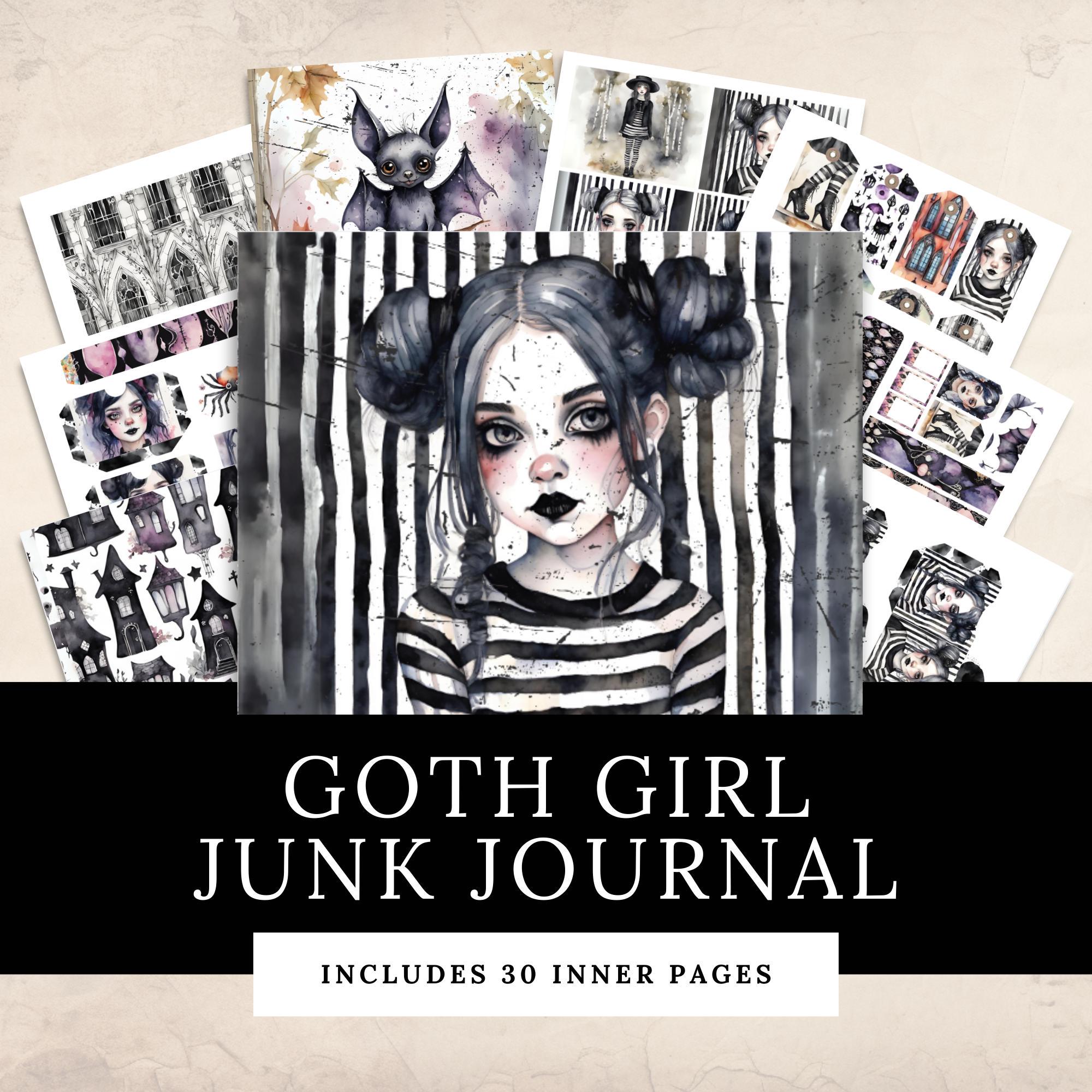Goth Girl Junk Journal Digital Paper Gothic Whimsical Blue Card Goth ...